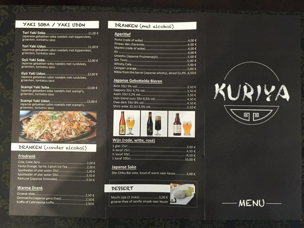 Menu at Kuriya, Aalst, Korte Zoutstraat 36