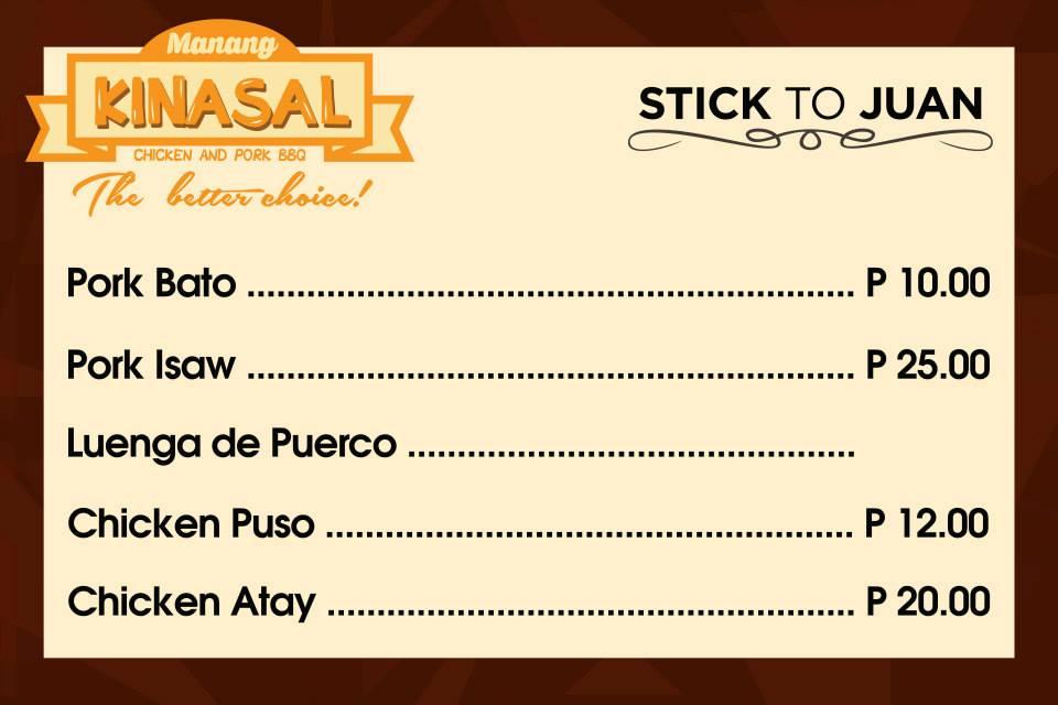 Menu at Manang Kinasal restaurant, San Fernando