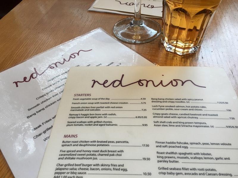 Menu at Red Onion pub & bar, Glasgow