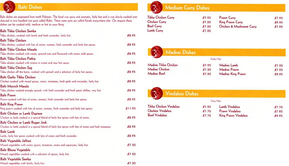 Menu at Tandoor Mahal Indian Restaurant, Morpeth