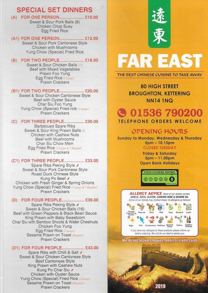 Menu at The Far East fast food, Kettering