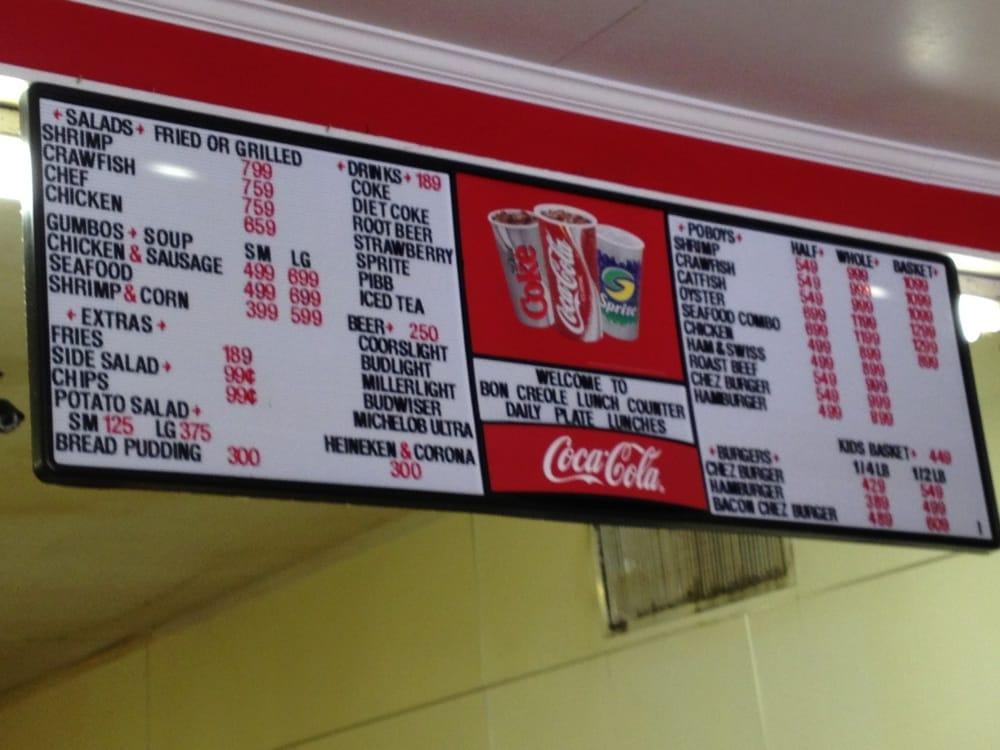Menu at Bon Creole restaurant, New Iberia