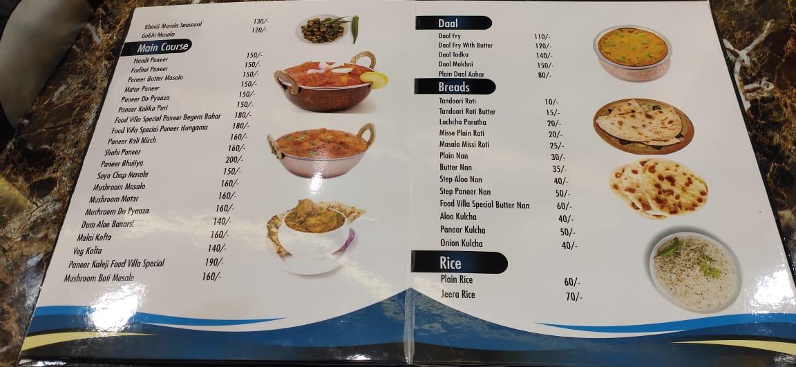 Menu at Food villa, Colonelganj