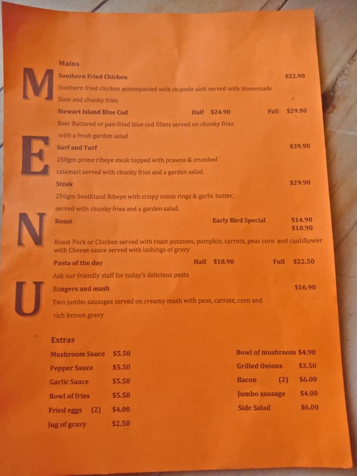 Menu at Glasine's Cafe Bar & Gaming, Invercargill
