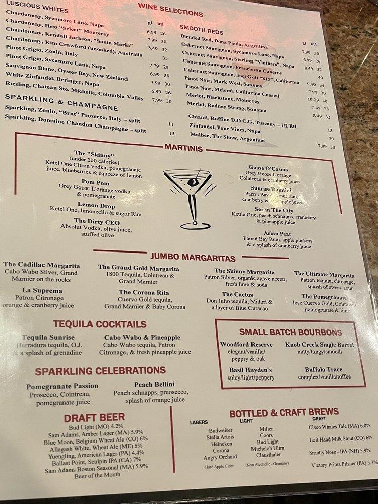 Menu at Grassfields steakhouse, Waltham