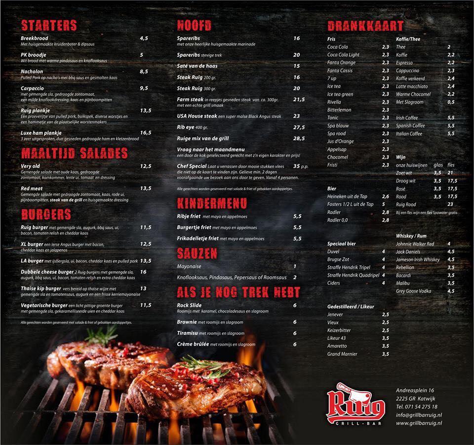 Speisekarte von Grill-bar Ruig, Katwijk aan Zee
