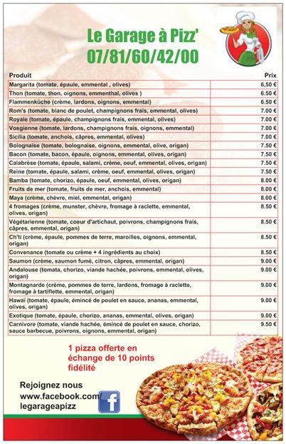 Menu at Le Garage À Pizz' restaurant, Poulx