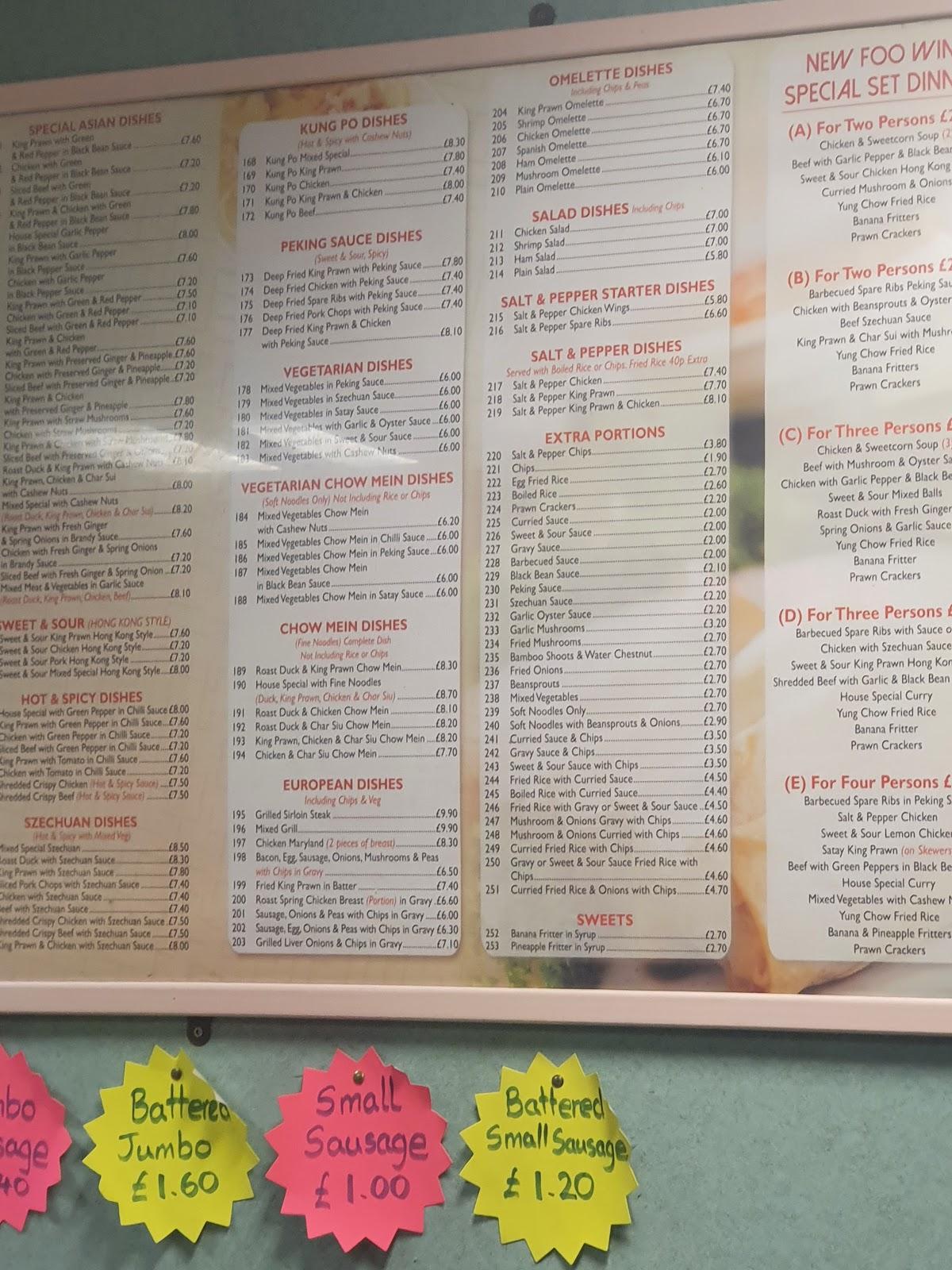 Menu at New Foo Wing fast food, Maryport