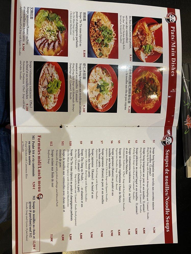 Menu au Noodle Panda restaurant, Paris, 19 Av. Mac-Mahon