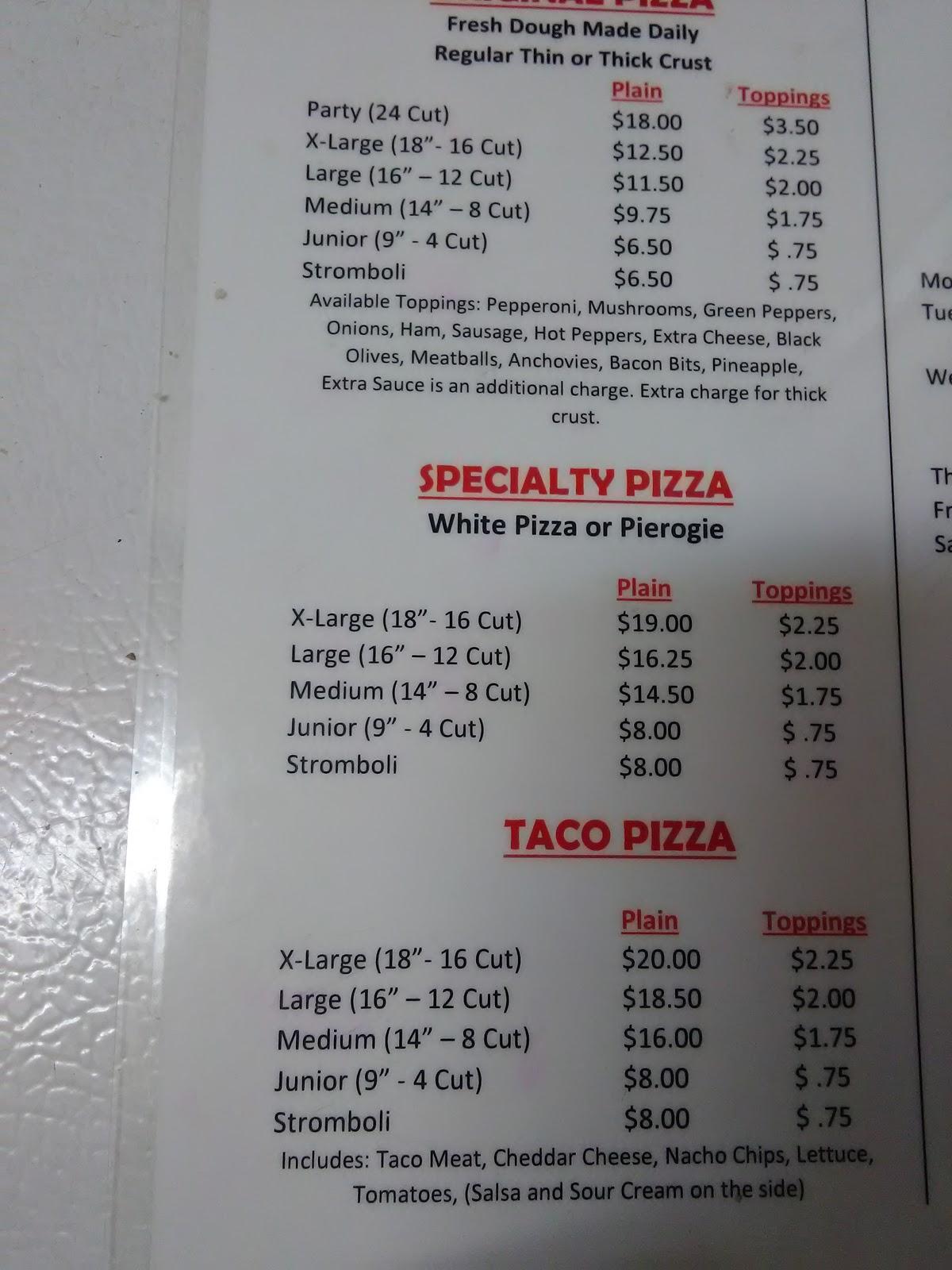 Menu at Scotty G's Pizzeria, Latrobe
