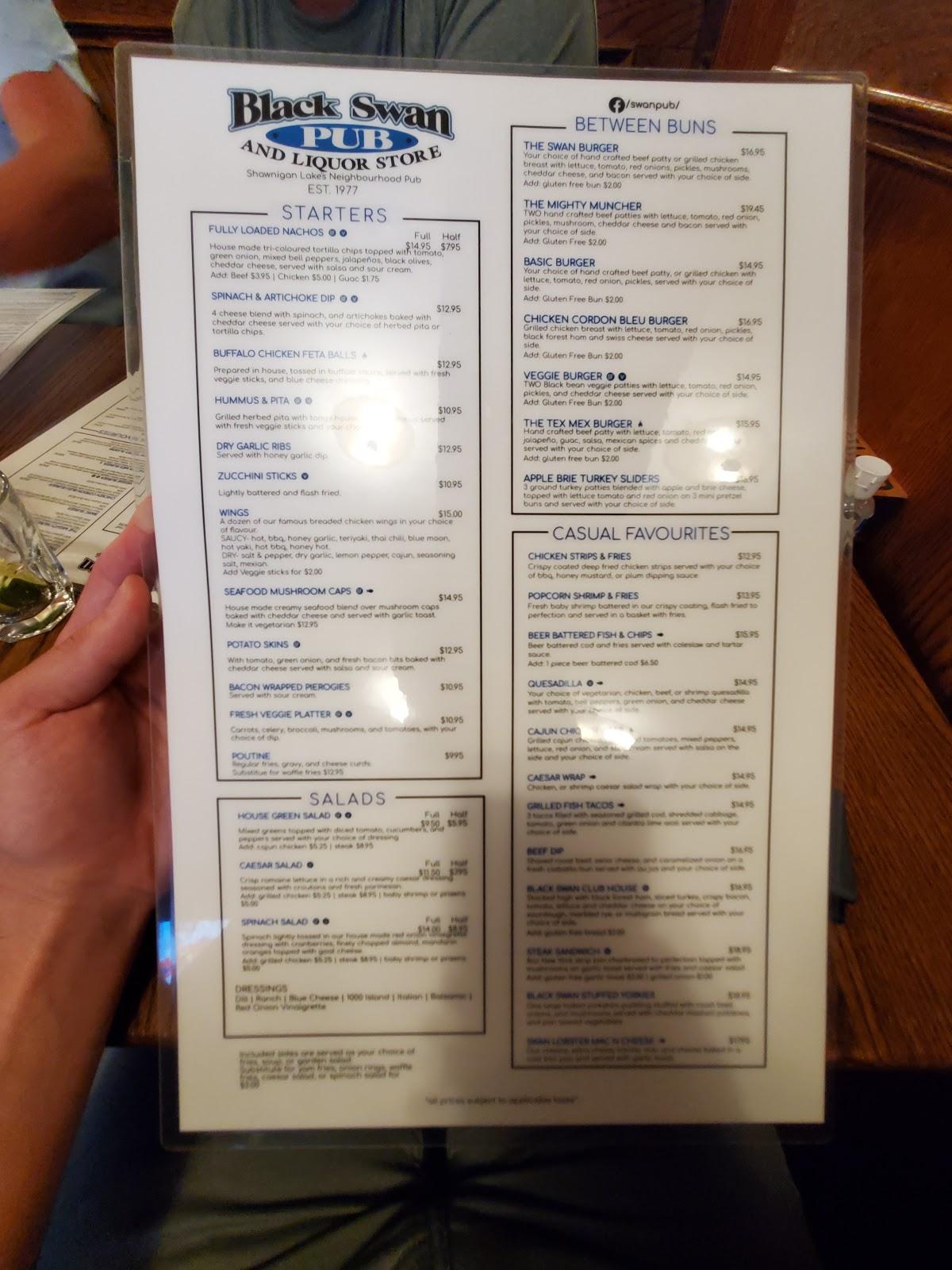Menu at Black Swan Pub & Liquor Store, Shawnigan Lake