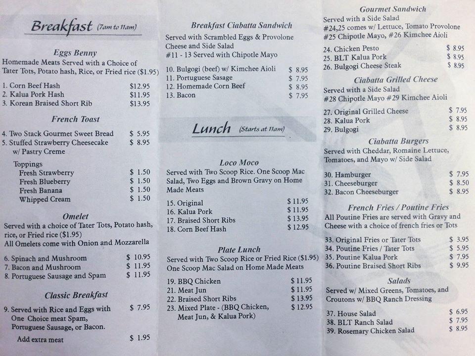 Menu at Button Up Cafe, Pearl City, 719 Kamehameha Hwy a102