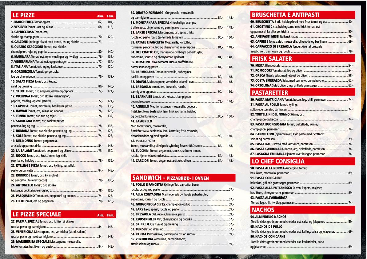 Menu at Pizzeria Del Nonno & Cafe La Chérie, Copenhagen