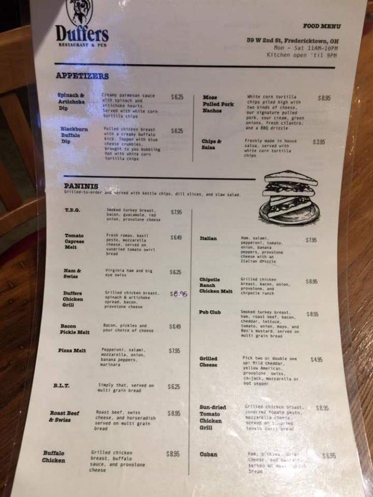 Menu at Duffer's Restaurant And Pub, Fredericktown