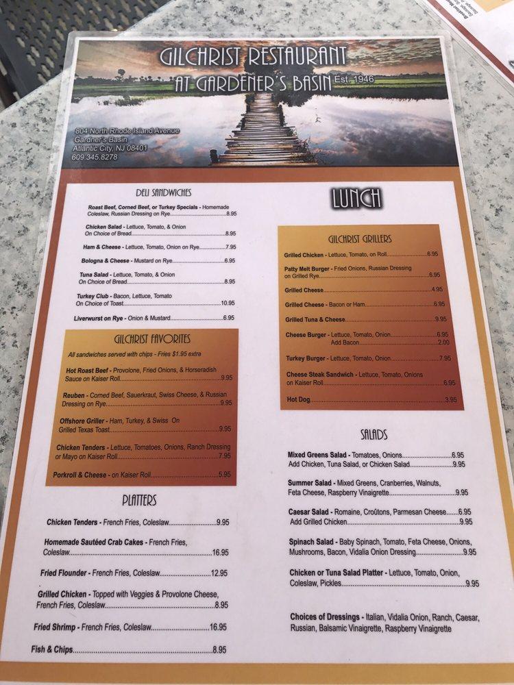 Menu at Gilchrist Offshore Restaurant, Egg Harbor City