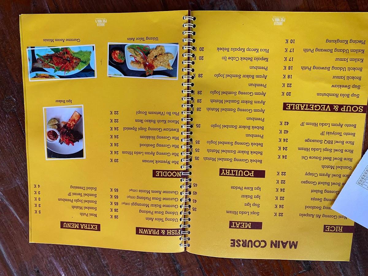 Menu at JOGLO PREMBUN The Angkringan restaurant, Indonesia