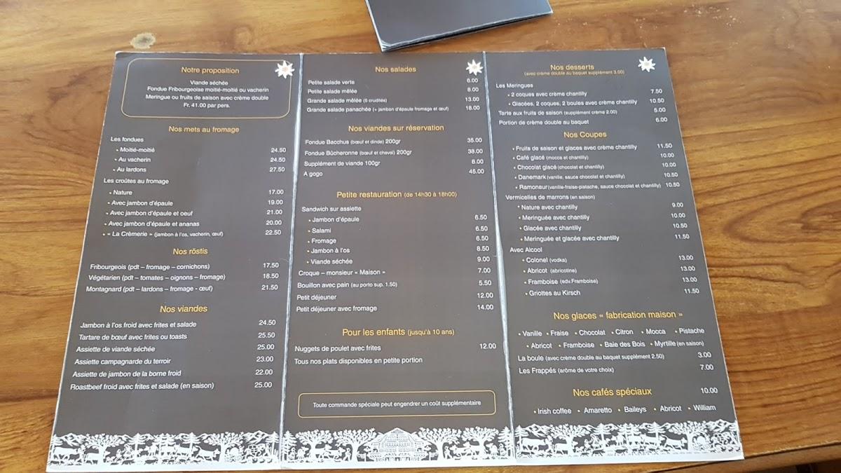 Menu au La Crèmerie, Châtel-Saint-Denis