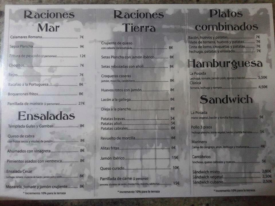 Menu at La Posada pub & bar, Pinto