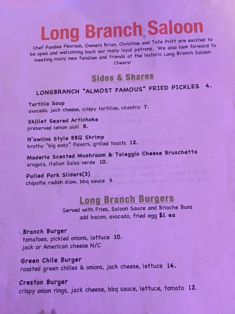 Menu at Longbranch Saloon pub & bar, Creston