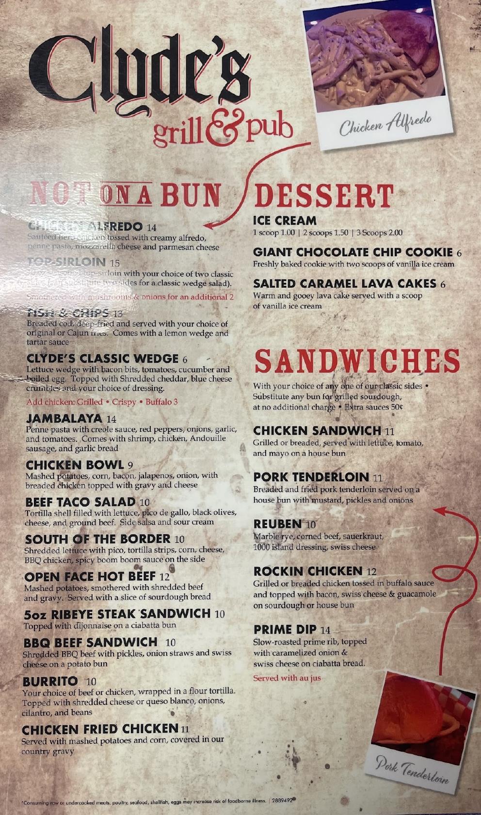 Menu at Rush Lanes restaurant, Sioux City