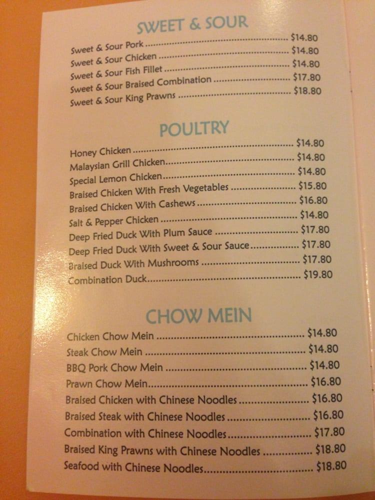 Menu at Seaview Malaysian restaurant, Redhead