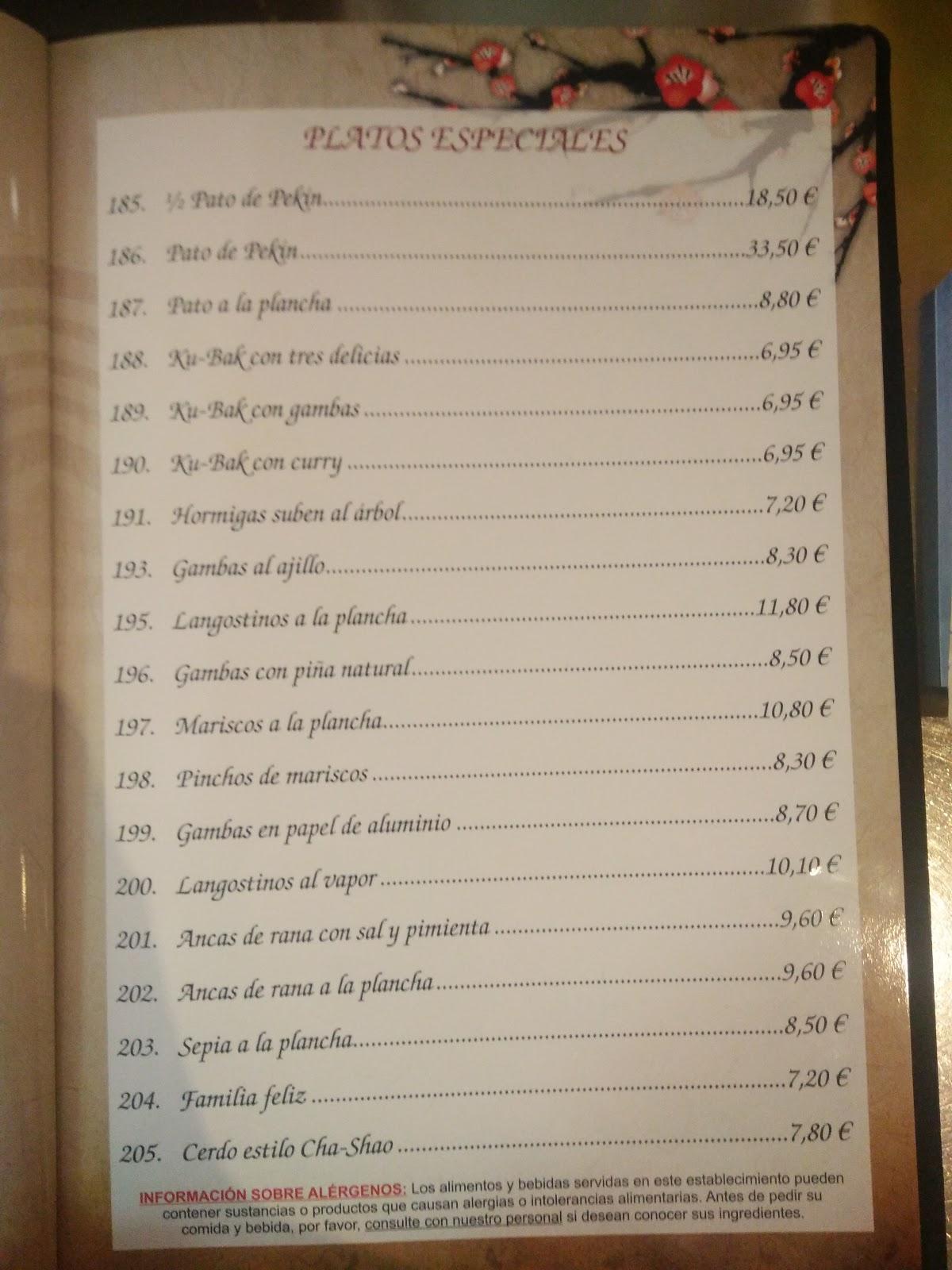 Menu at Restaurante Asiático SHUN FENG, Pamplona