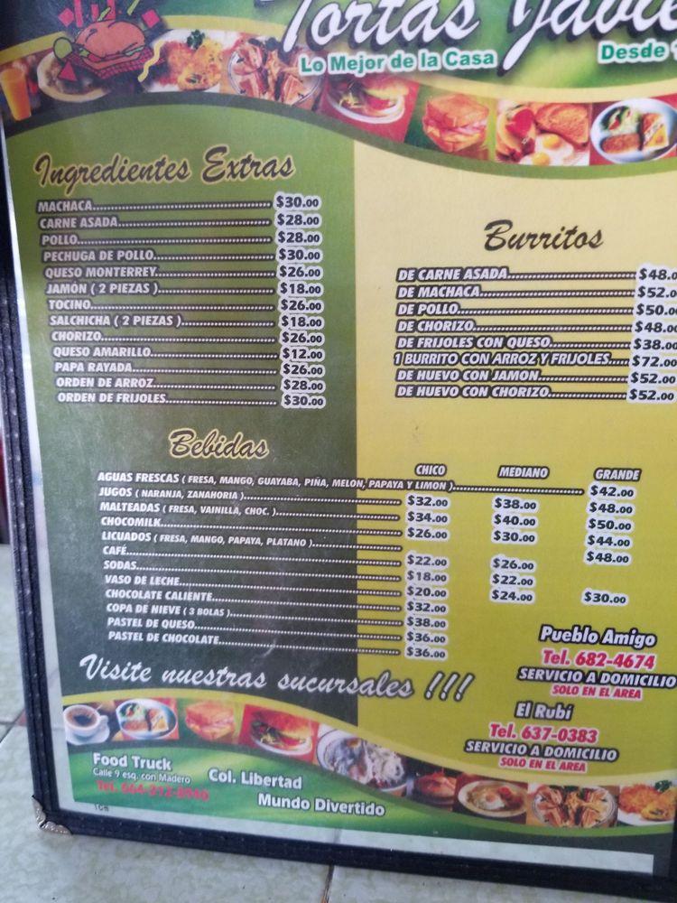 Carta del restaurante TORTAS JAVIER, Tijuana, Paseo Centenario 9211 ...