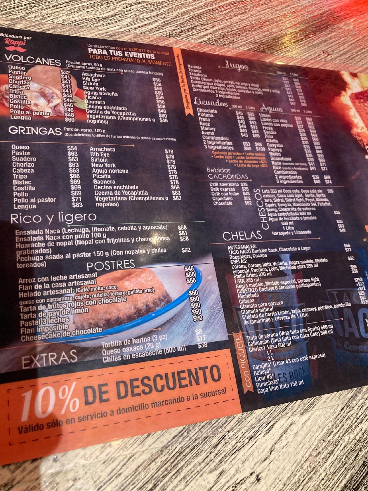 Carta del restaurante Taco Naco Narvarte, Ciudad López Mateos, C. Dr ...