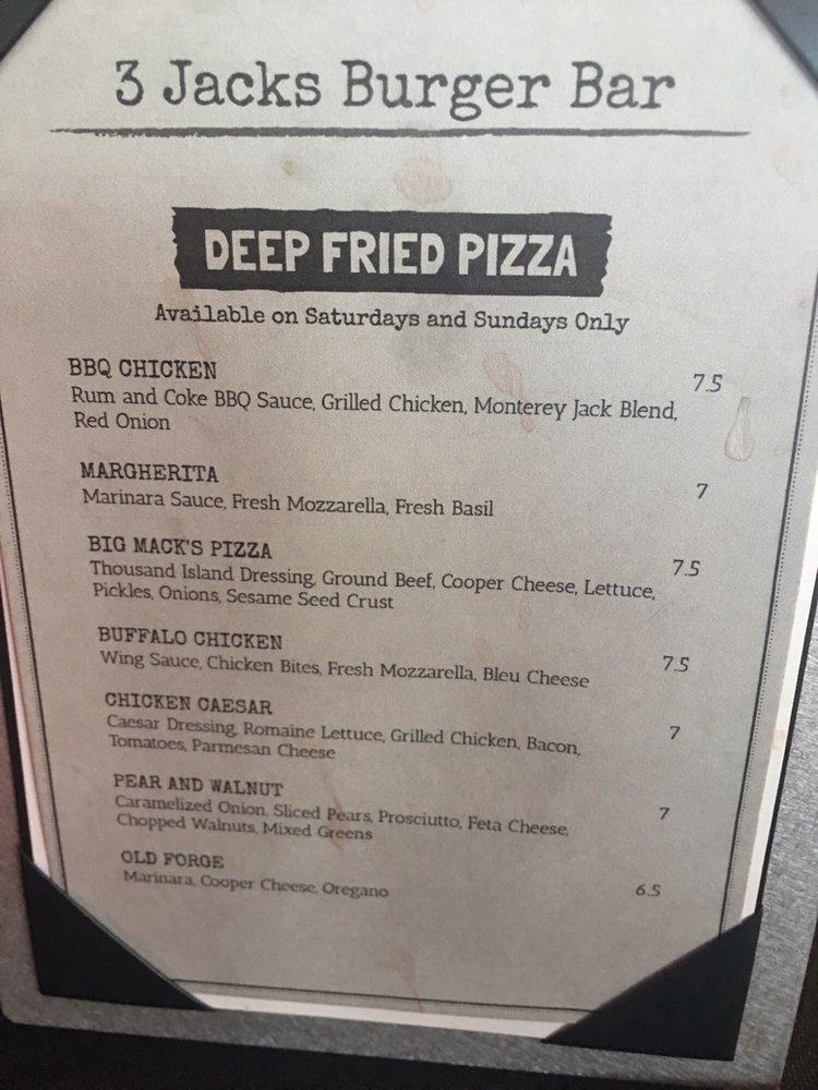 Menu at 3 Jacks Burger Bar, Dunmore