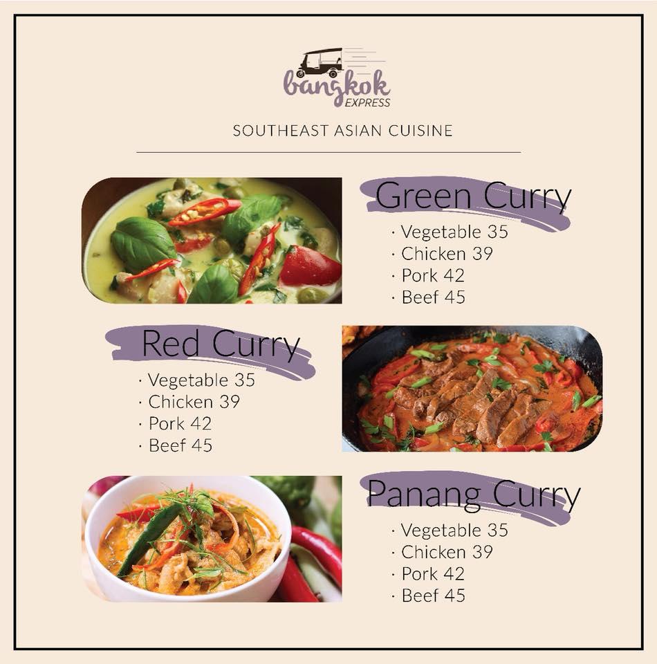 Menu at Bangkok Express restaurant, Kuta