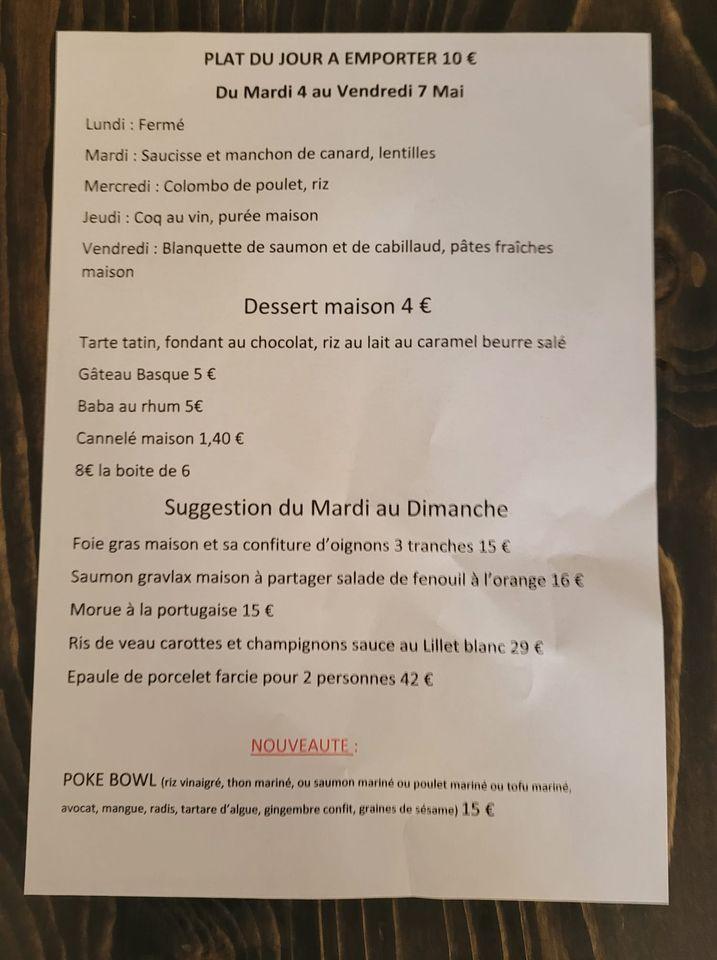 Menu au Chez Rémi restaurant, Libourne