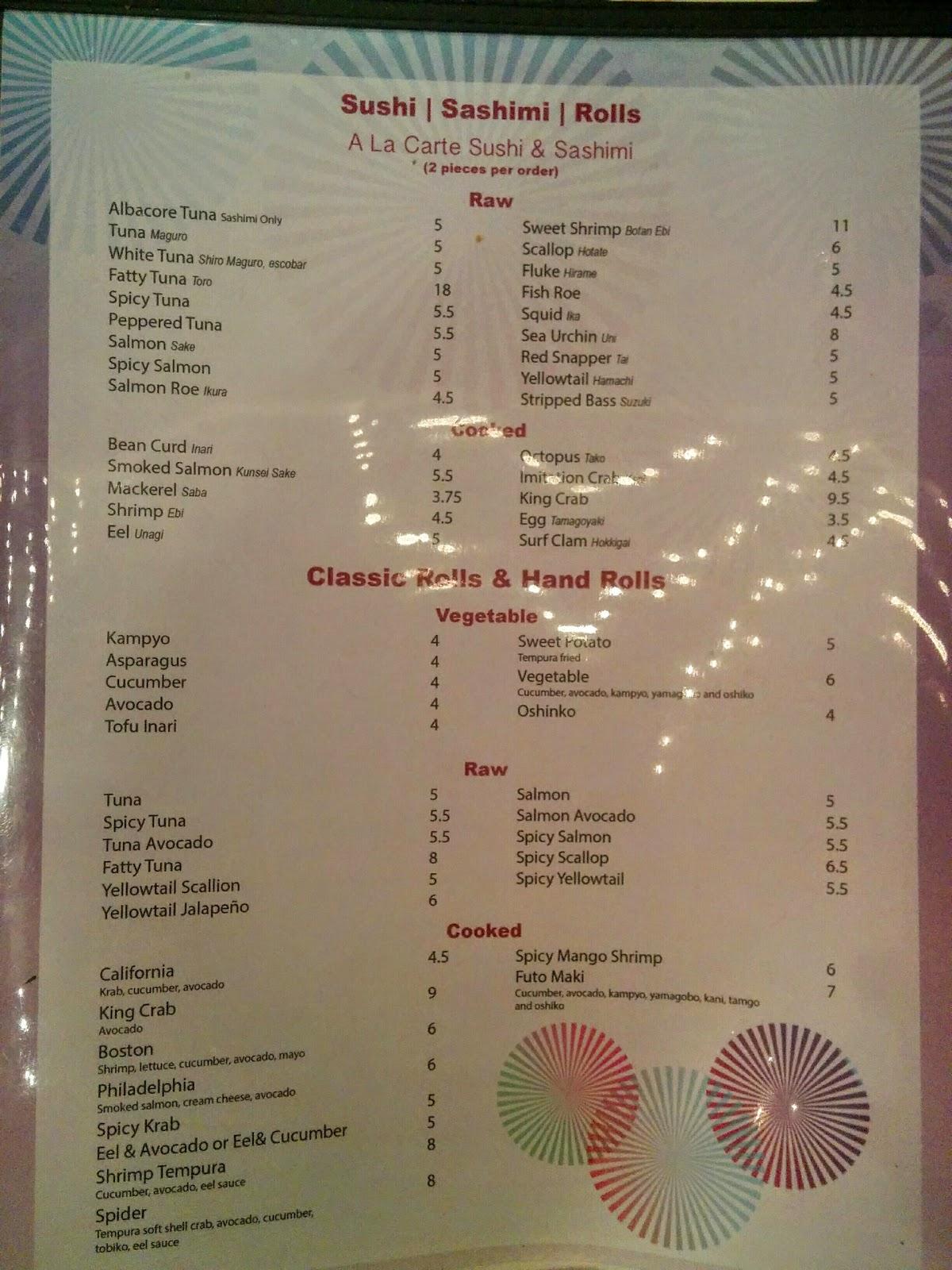 Menu at Hanabi Japanese Cuisine restaurant, Duluth