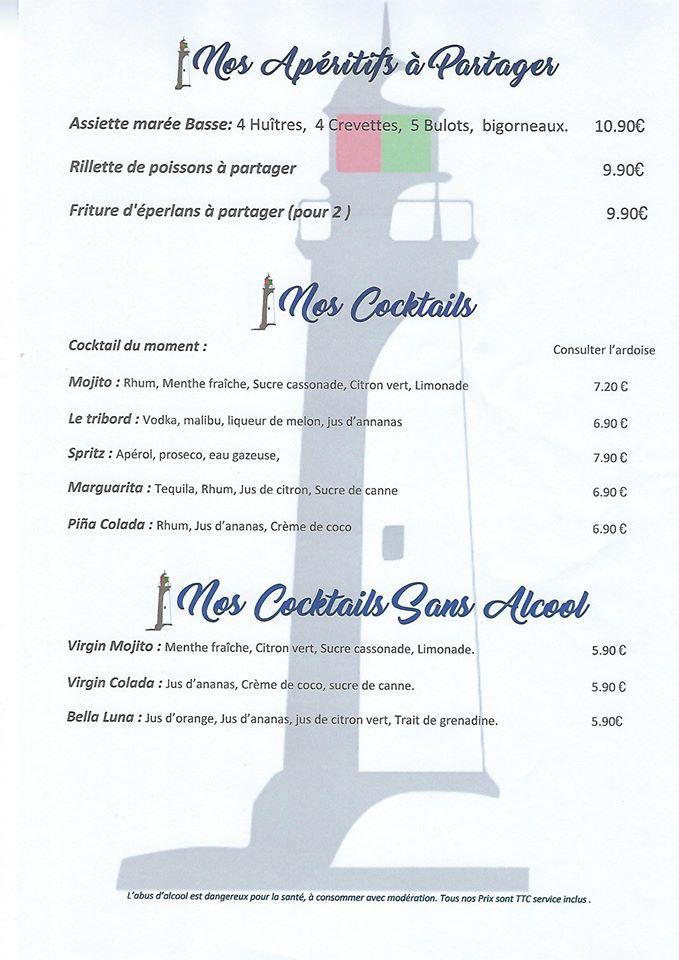 Menu at Le Phare restaurant, Ormoy