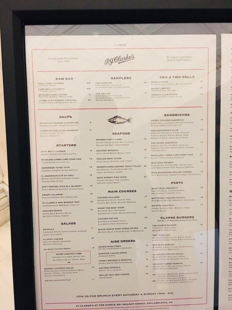 Menu at P. J. Clarke’s At The Curtis pub & bar, Philadelphia