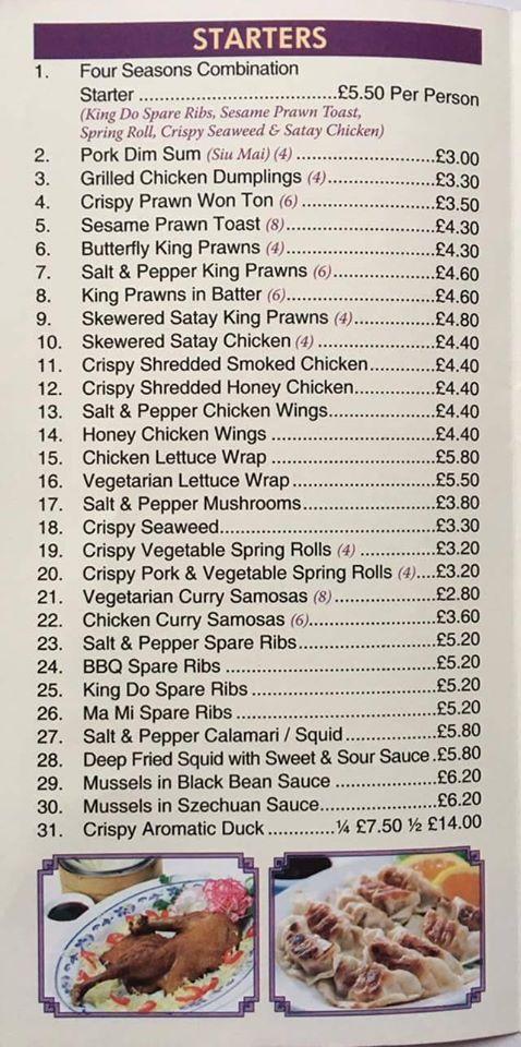 Menu at 4 seasons, Blackpool restaurant, Blackpool