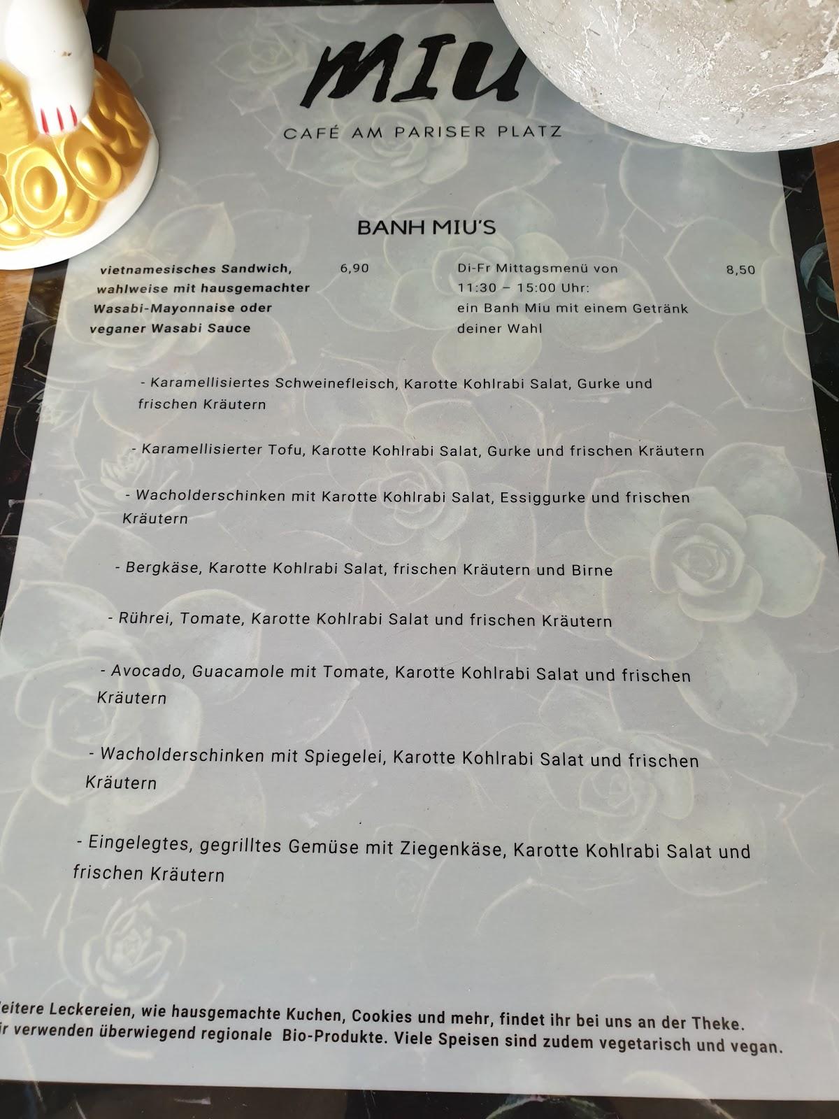 Speisekarte von Cafe Miu, München