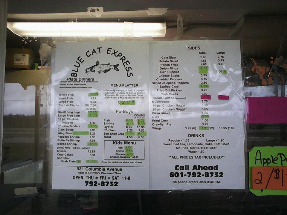 Menu at Catfish Plus restaurant, Columbia, hwy 98