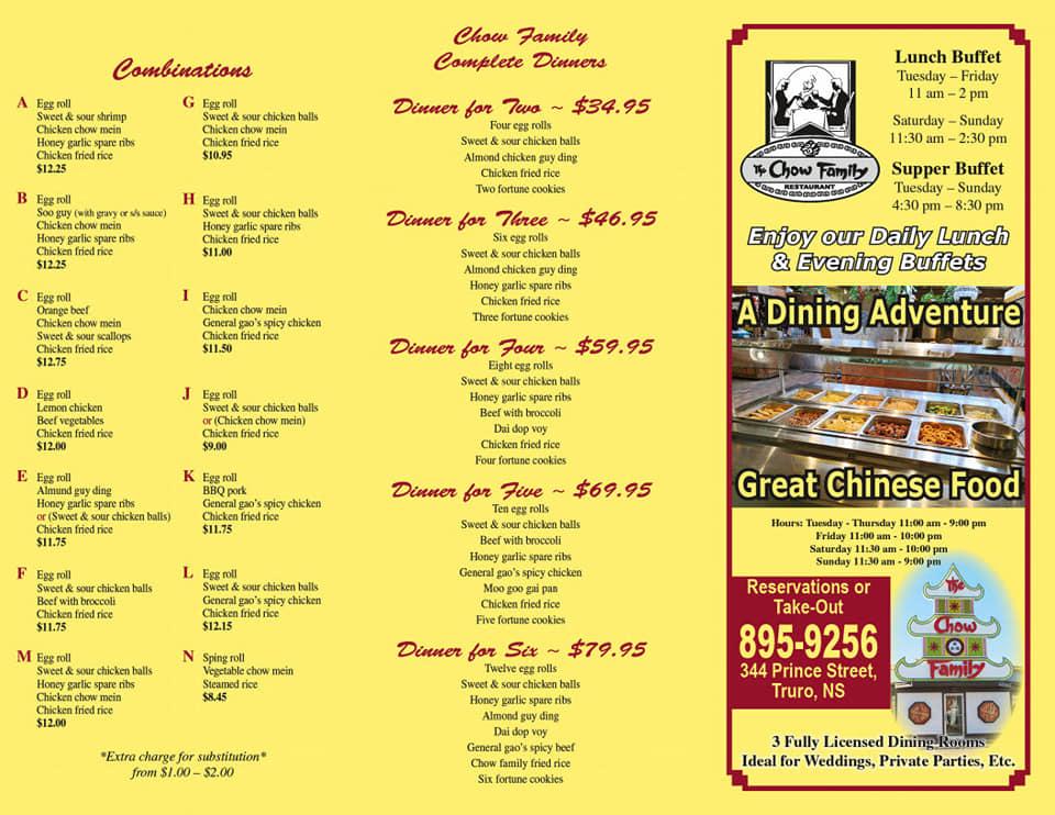 Menu at Chow Family Restaurant, Truro