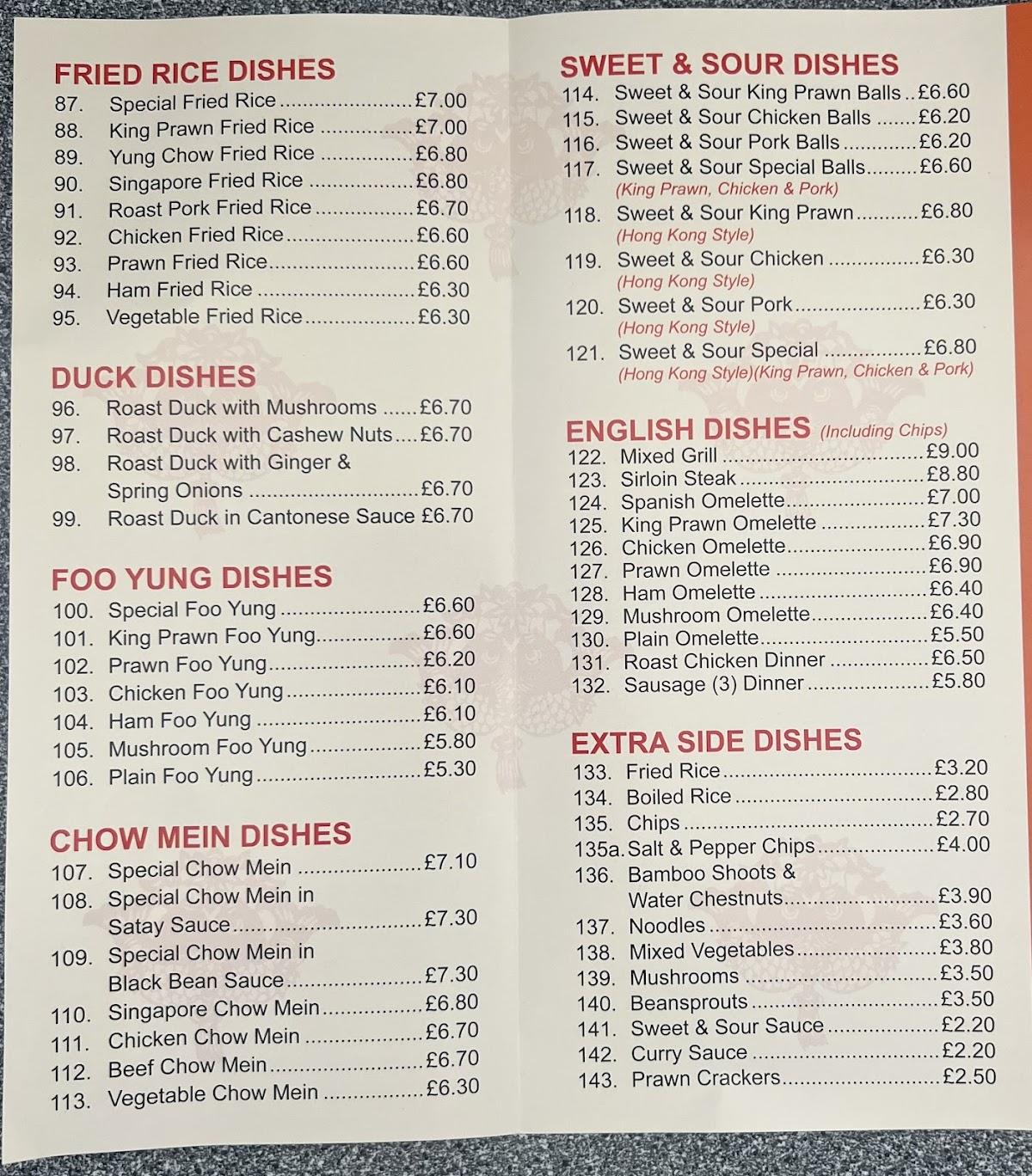 Menu at Ko Sing Takeaway fast food, Wrexham