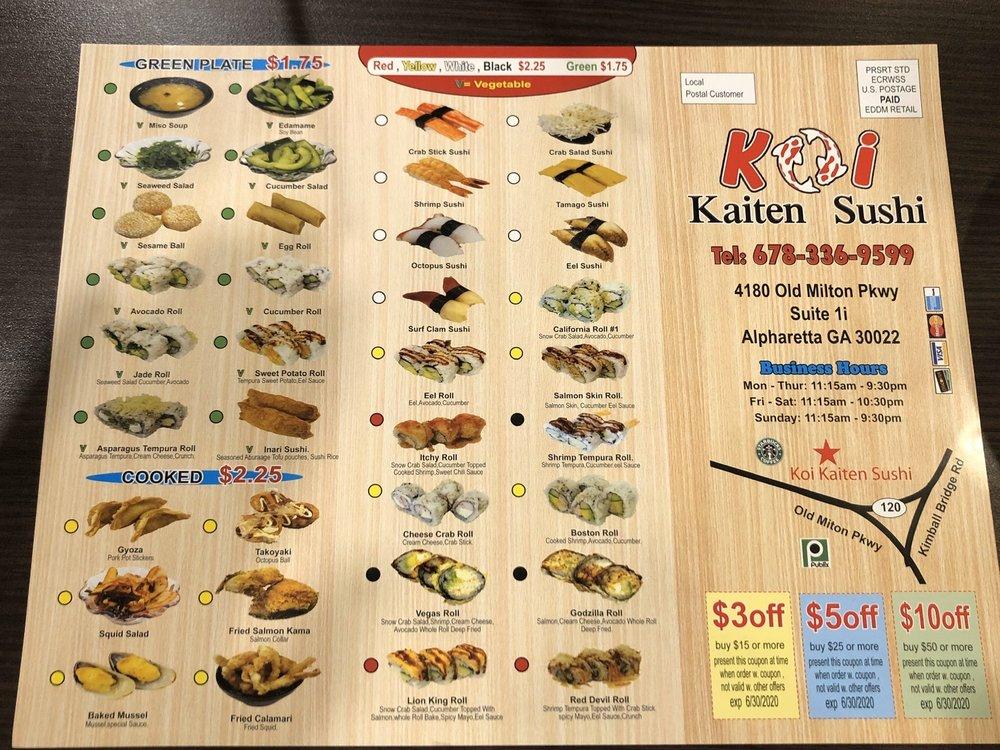 Menu at Koi Kaiten Sushi restaurant, Alpharetta