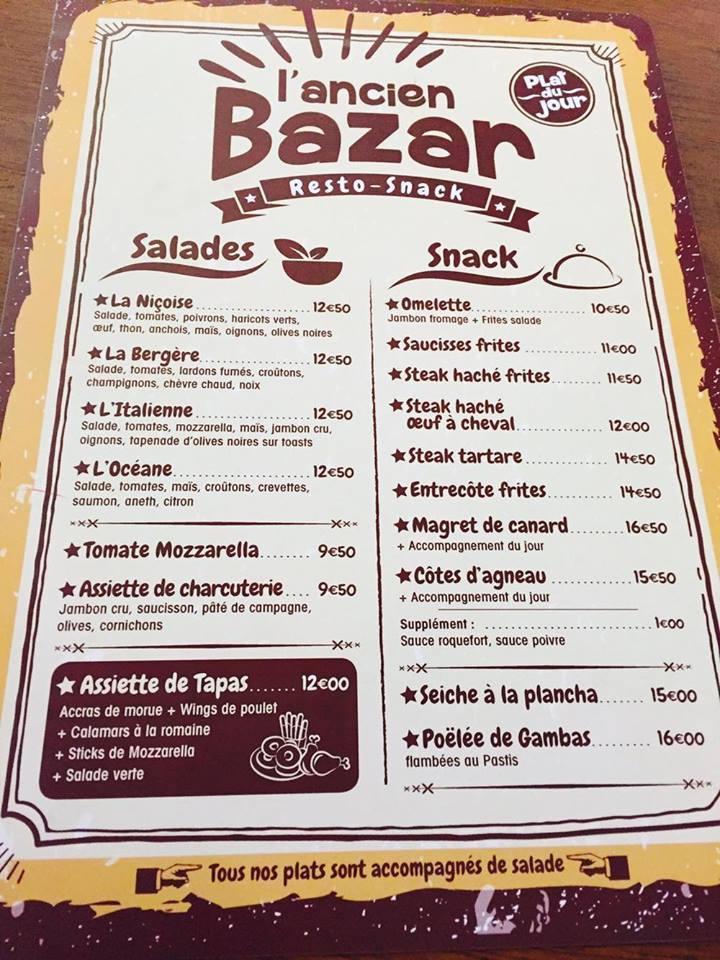 Menu at L'ancien Bazar restaurant, Saint-Martin-de-Londres