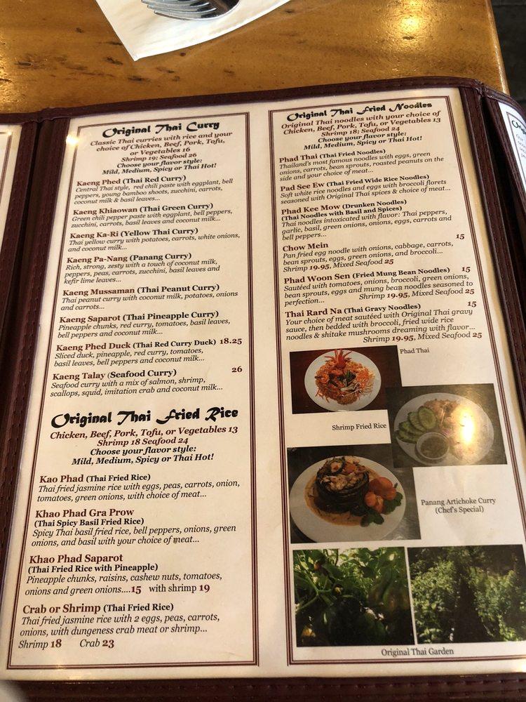 Menu at Original Thai Cuisine LLC Take-out Only restaurant, Kailua-Kona