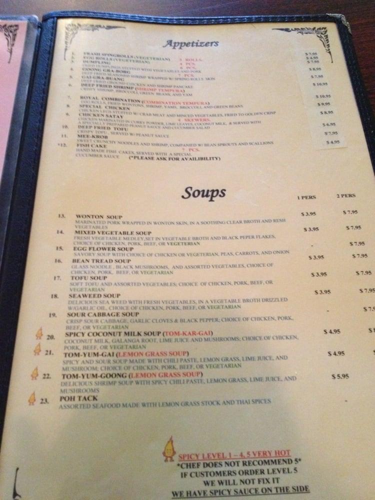 Menu at Royal Siam Cuisine Thai Restaurant, Joshua Tree