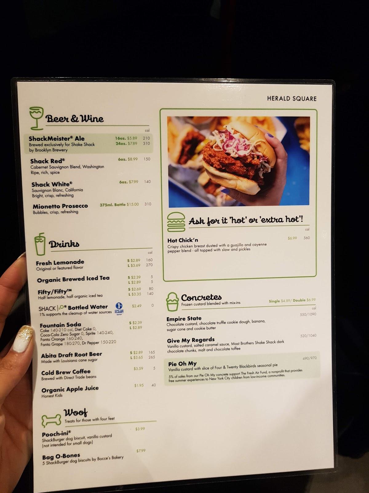 Carta del restaurante Shake Shack Herald Square, West New York, Broadway