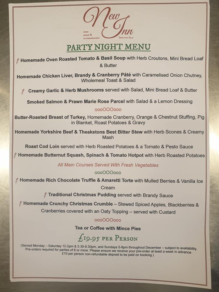 Menu at The New Inn pub & bar, Thornton Dale