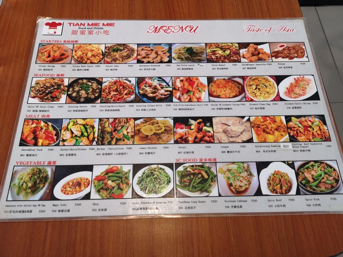 Menu at Tien Mie Mie restaurant, Quezon City