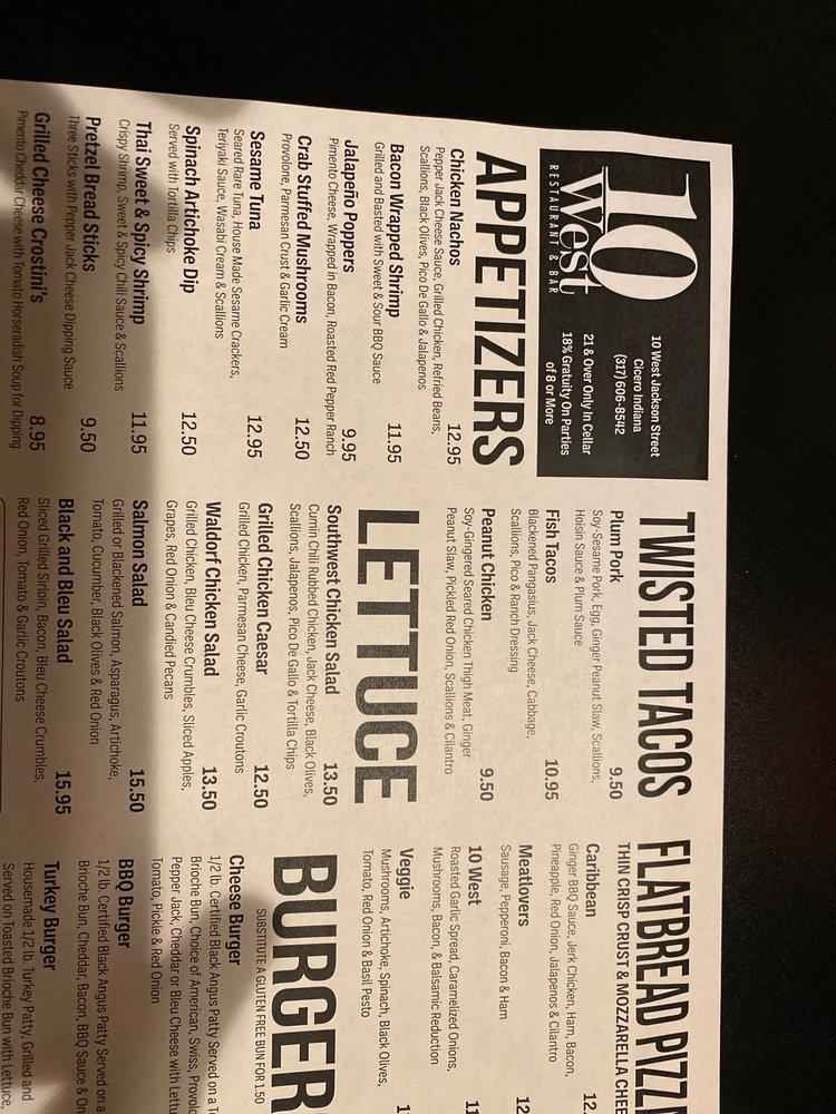 Menu at 10 West Restaurant & Bar, Cicero, 10 W Jackson St