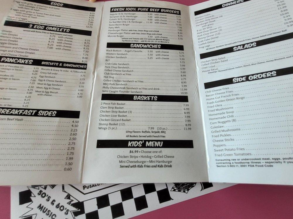 Menu at Angel's Dining Car restaurant, Palatka