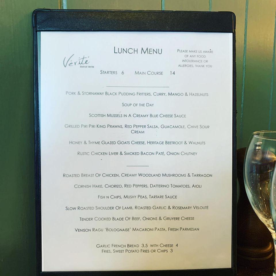 Menu at Bistrot Verite pub & bar, Southport