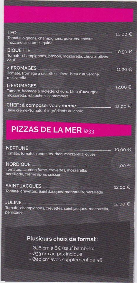 Carta del restaurante Chez Pauline Pizza, Nozay